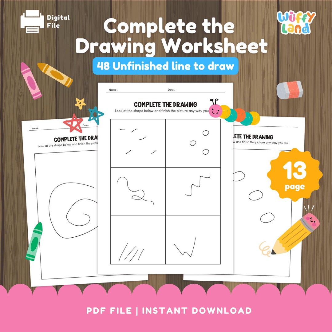 Complete the Drawing Worksheet for Kids | Fun Printable Line Prompts ...