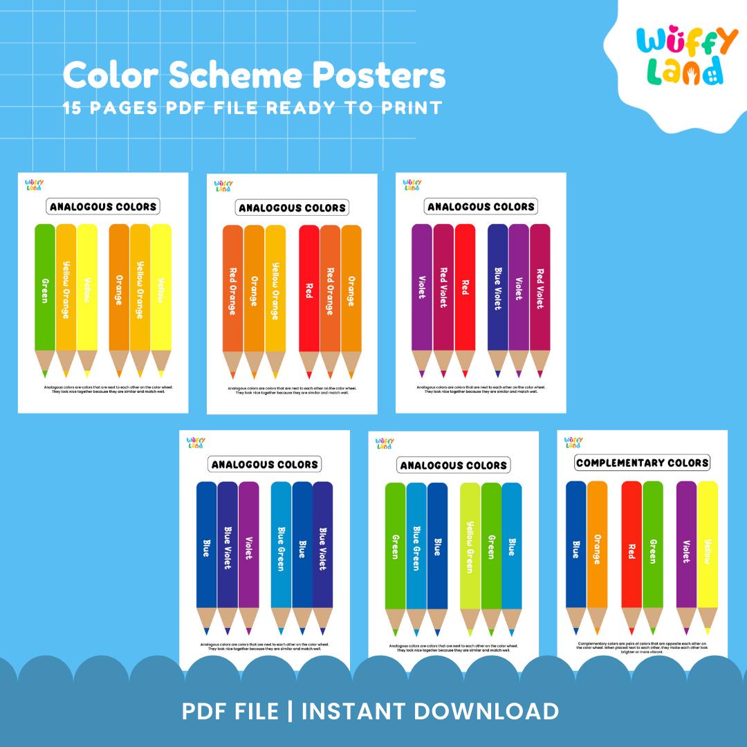 Color Scheme Posters for Kids 15 Printable Pages of Color Theory ...