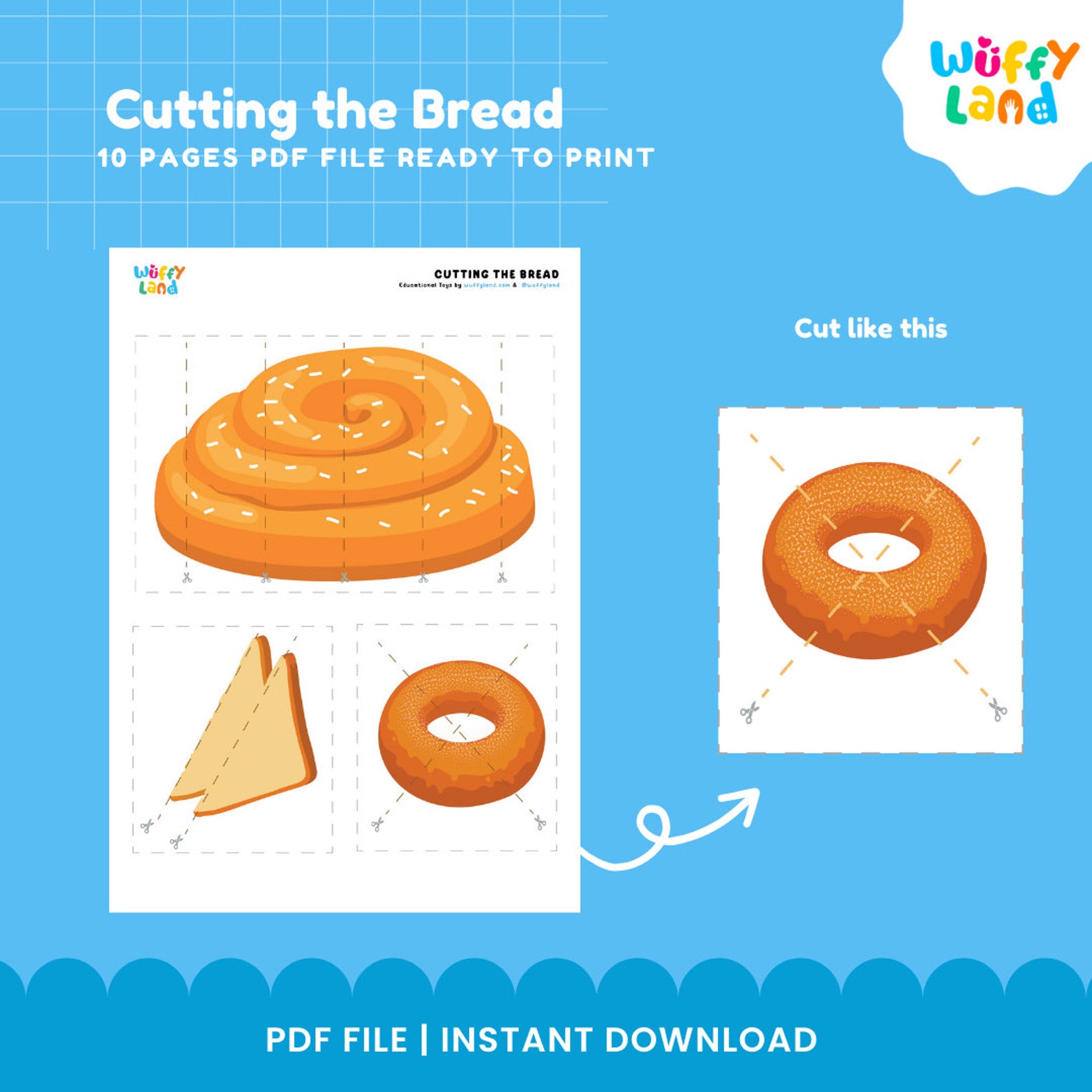Cutting the Bread Activity | Bread Cutting Practice Worksheets Scissor ...