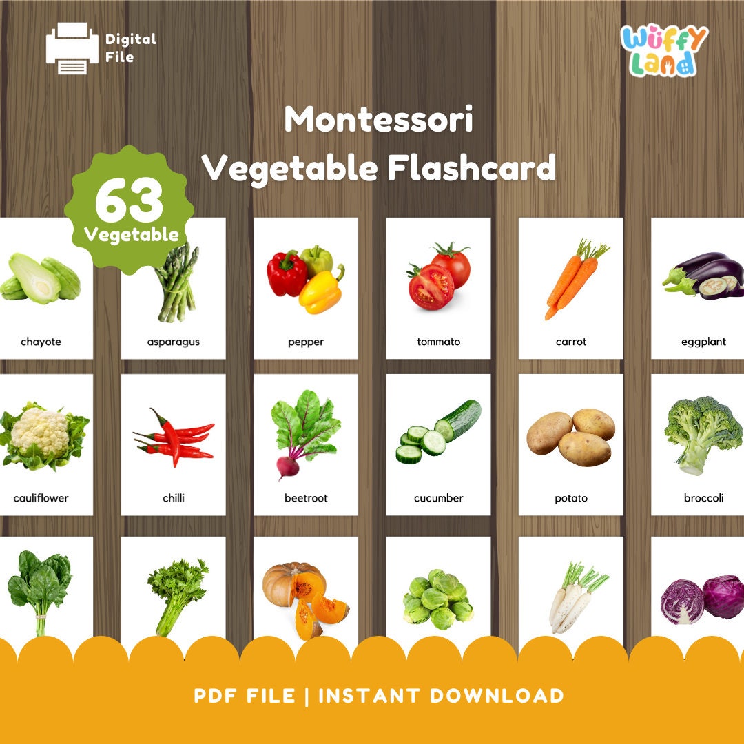 63 Montessori Vegetable Cards, Real Image, Flash Cards Nomenclature ...