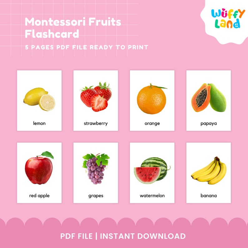 Real 45 Image Montessori Fruit Flashcards for Toddlers – Educational ...