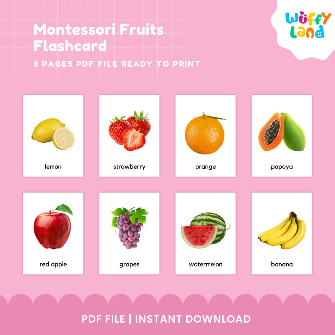 Real 45 Image Montessori Fruit Flashcards for Toddlers – Educational ...