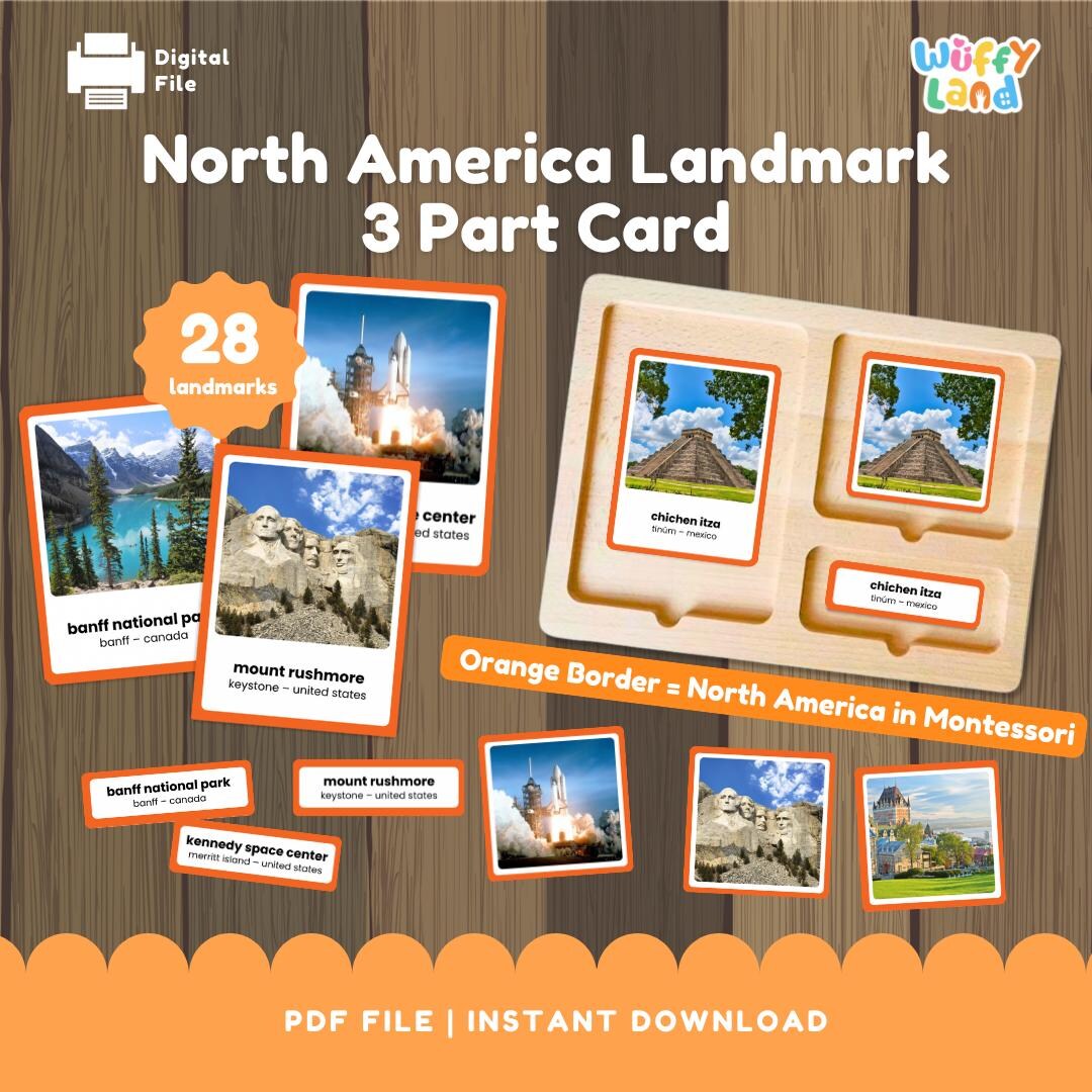 North America Landmarks 3-part Cards - Montessori Geography Activity ...