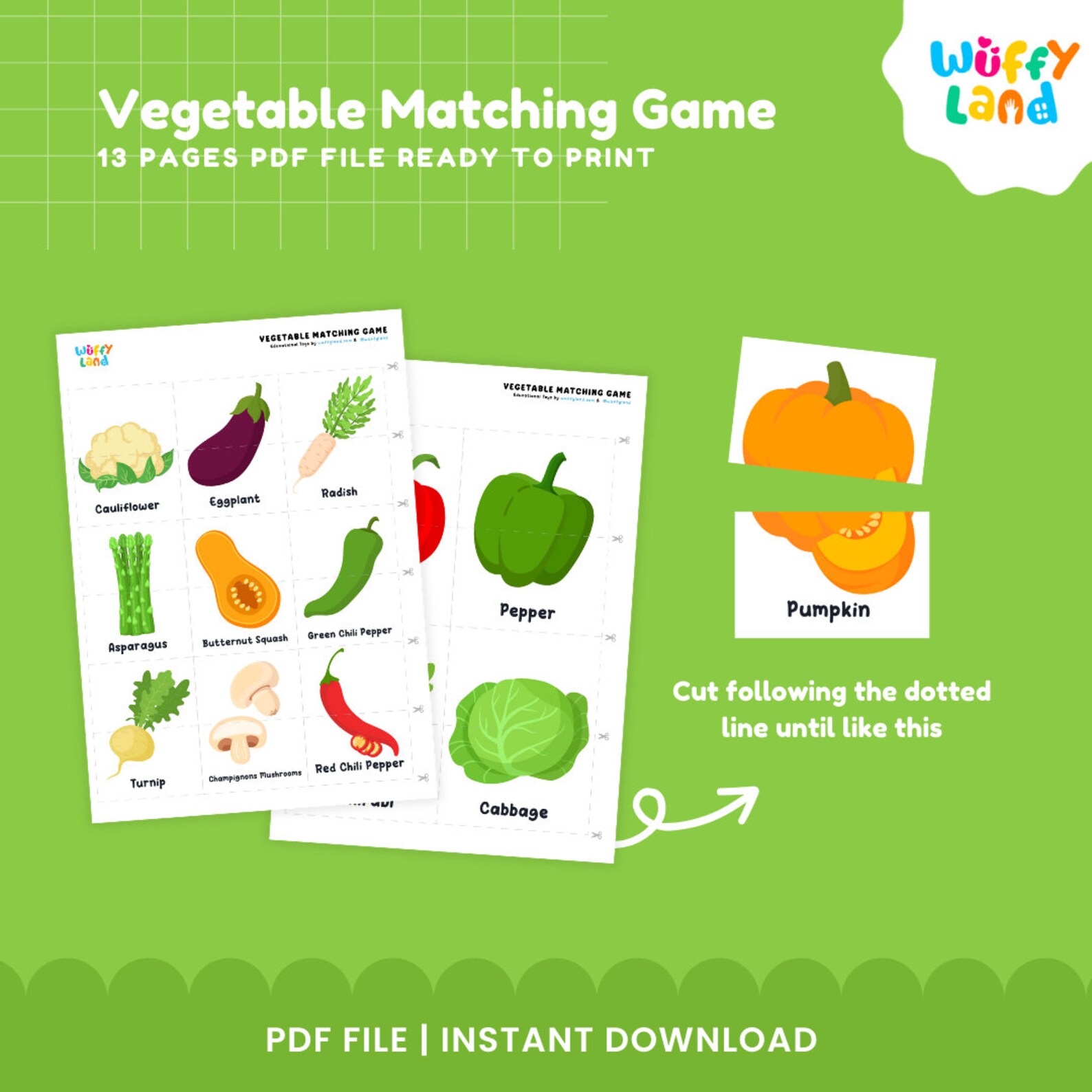 Vegetable Matching Game, Vegetable Puzzle, Matching Cards, Preschool ...