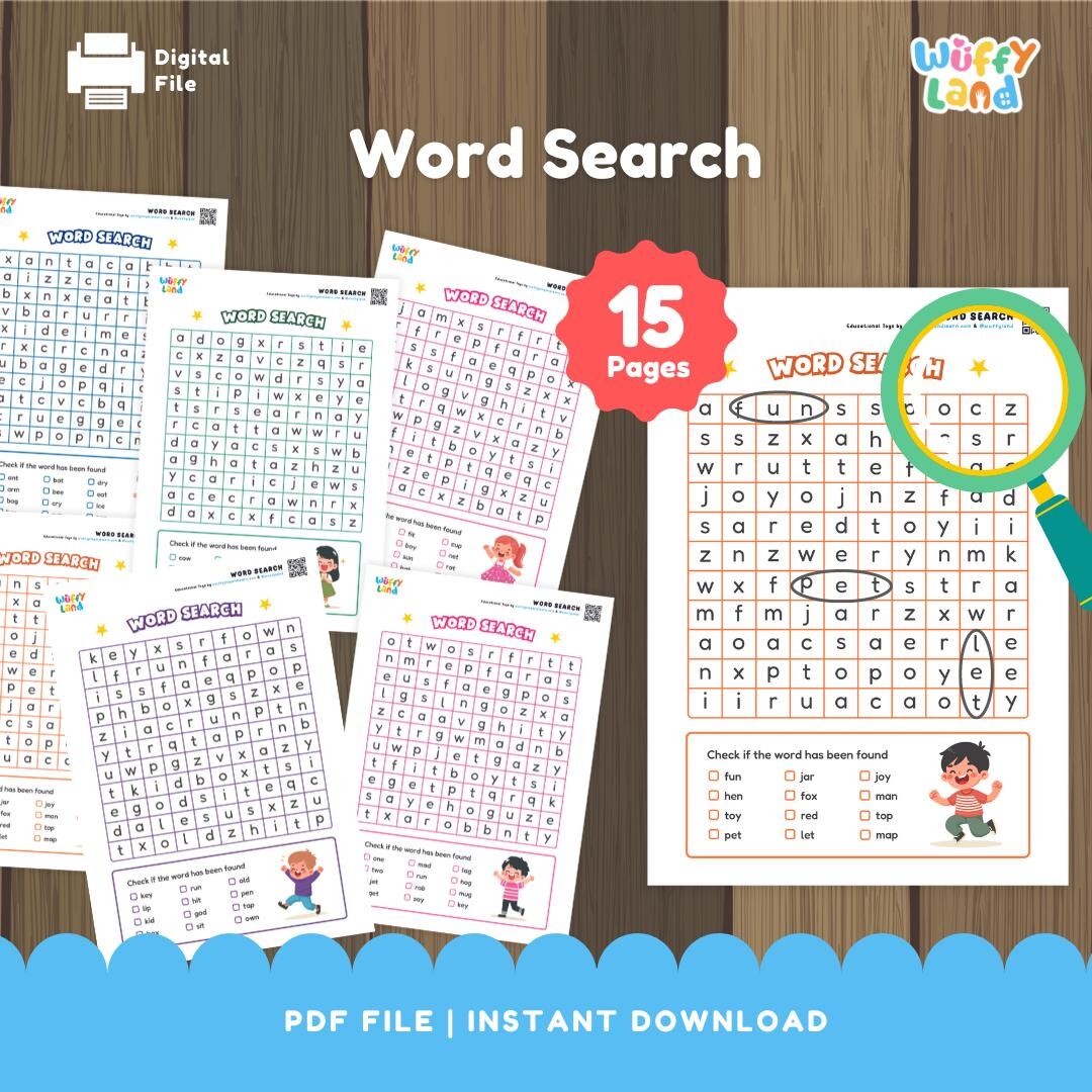 Word Search Puzzle Pack 15 Printable Pages of Fun & Educational Word ...