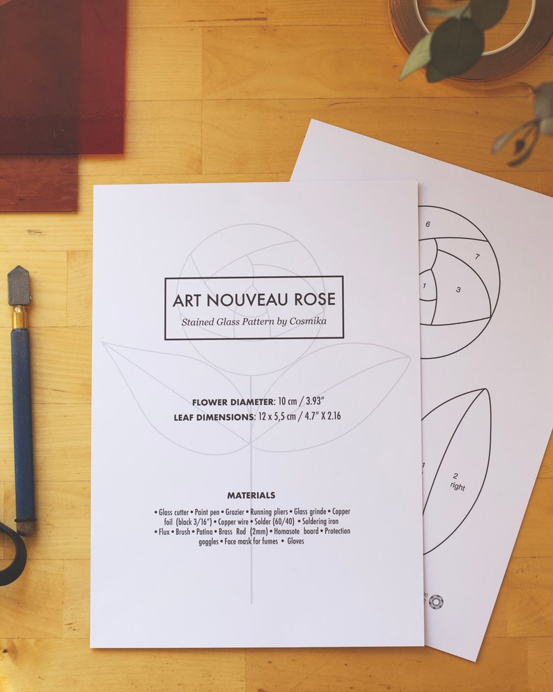 DIGITAL Stained Glass Pattern Art Nouveau Rose Rose Stained - Etsy