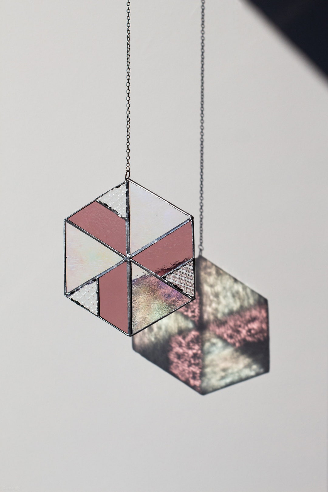 Hexagonal Stained Glass Suncatcher Geometric Mobile Hanging - Etsy