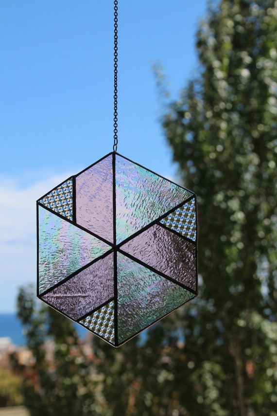 Hexagonal Stained Glass Suncatcher Geometric Hanging | Etsy