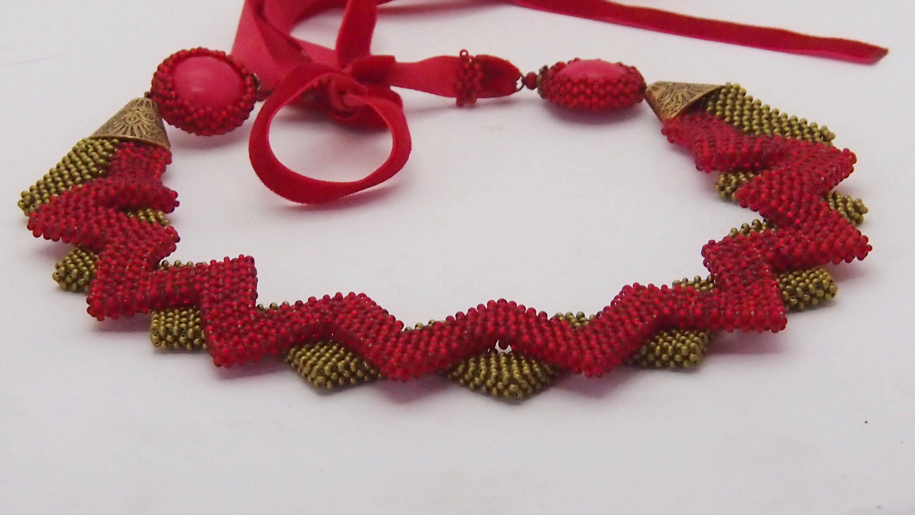 Red and Bronze Braided Choker Reversible Beaded Necklace - Etsy