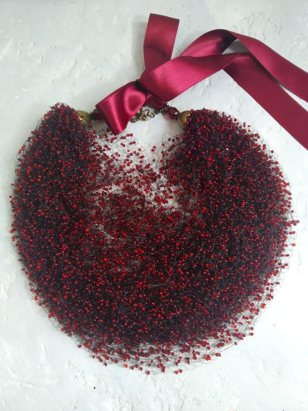 Volumetric Necklace Made of Japanese Beads in Dark Red Color. Beaded ...