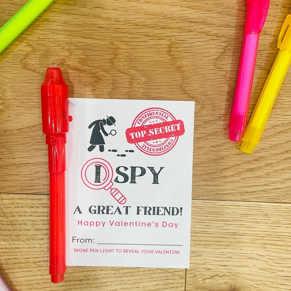 Printable Invisible Ink Pen Valentine, Secret Agent Cards, I Spy School ...