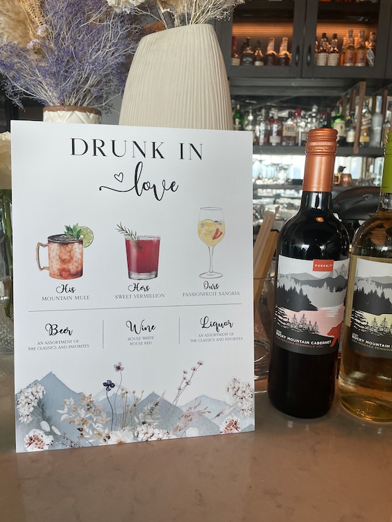Mountain Watercolour Wedding Cocktail sign - DIGITAL//Cocktails//Bar ...