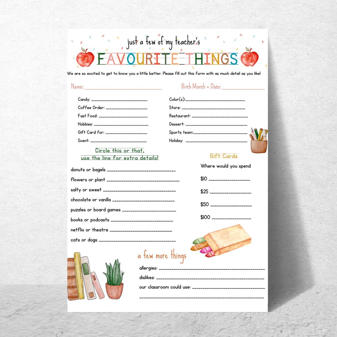 All About My Teacher// Teachers Favourite Things Survey // Teacher ...