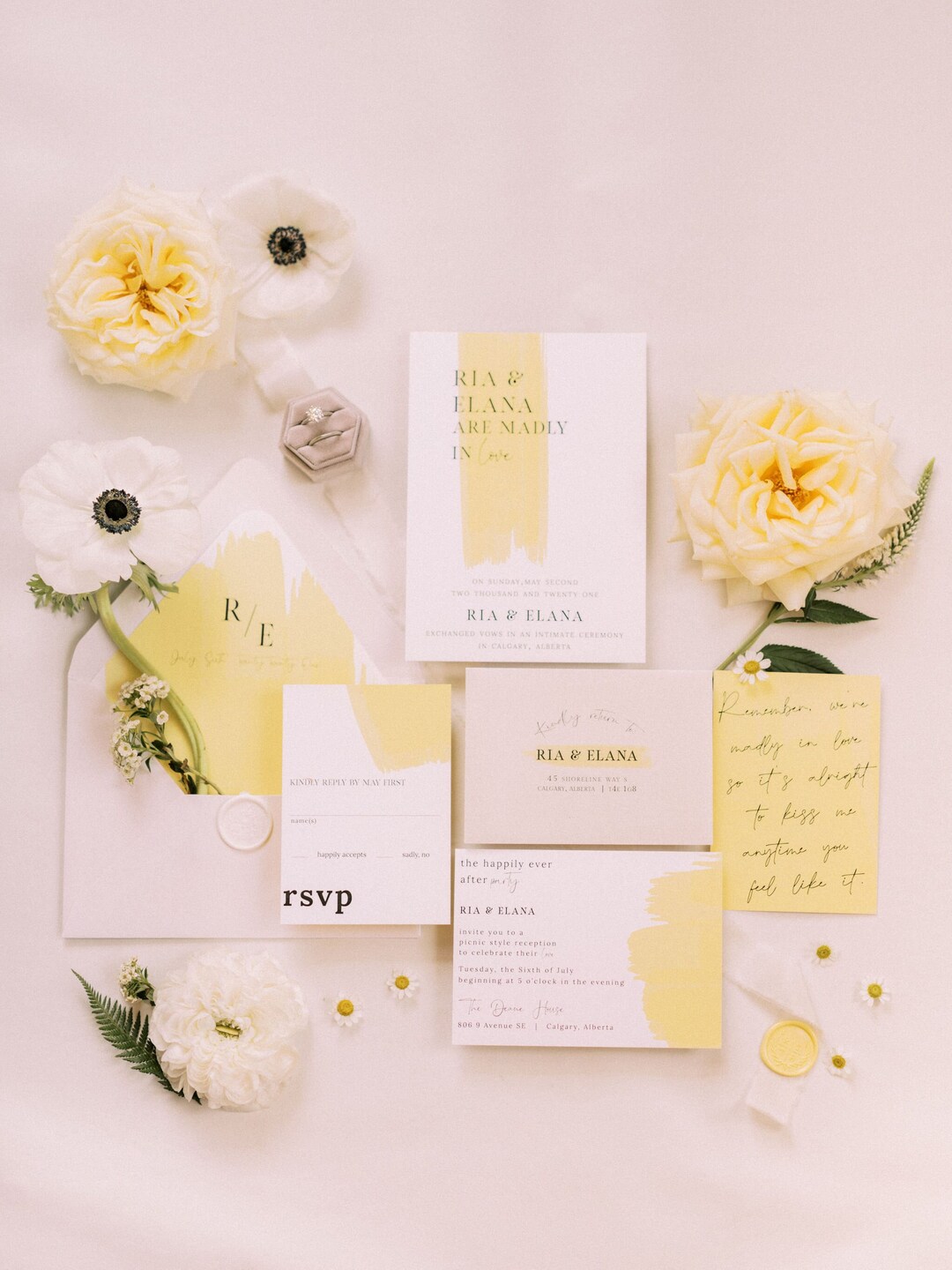 Happy Yellow Wedding Invitation, Digital Wedding Invitation Suite ...