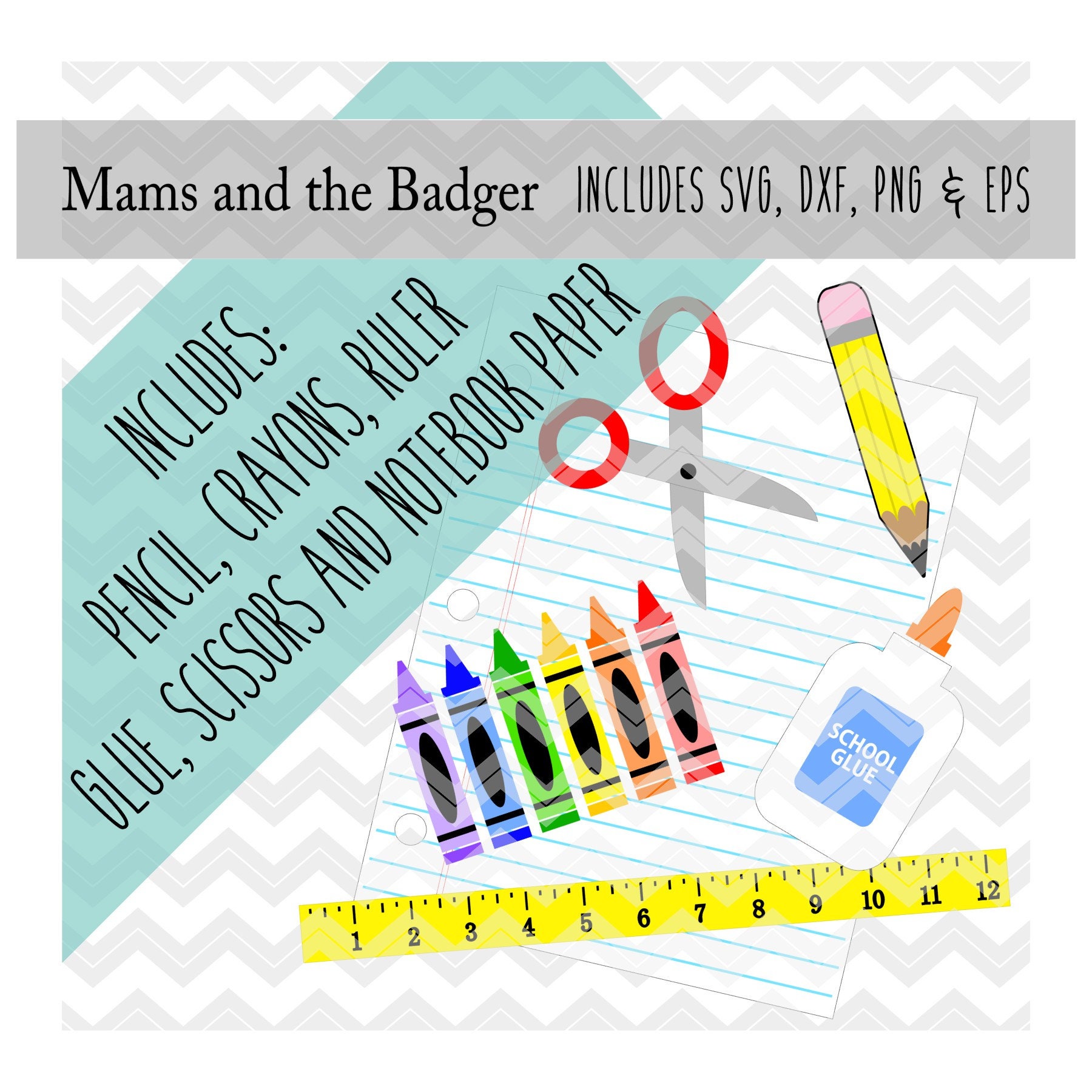 School Supplies Svg, Scissors Glue Ruler, Pencil Crayons, Notebook ...