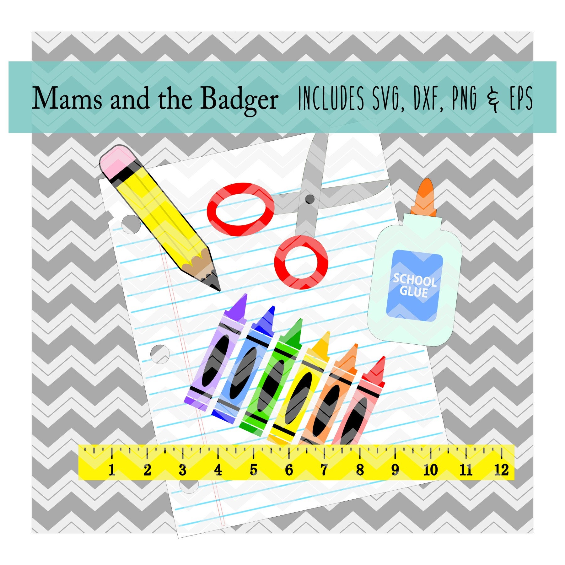 School Supplies Svg, Scissors Glue Ruler, Pencil Crayons, Notebook ...