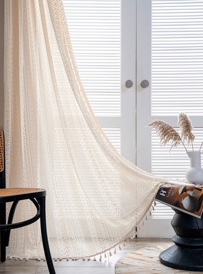 Vintage Curtain Crochet Curtain Bohemian Sheer Curtain - Etsy