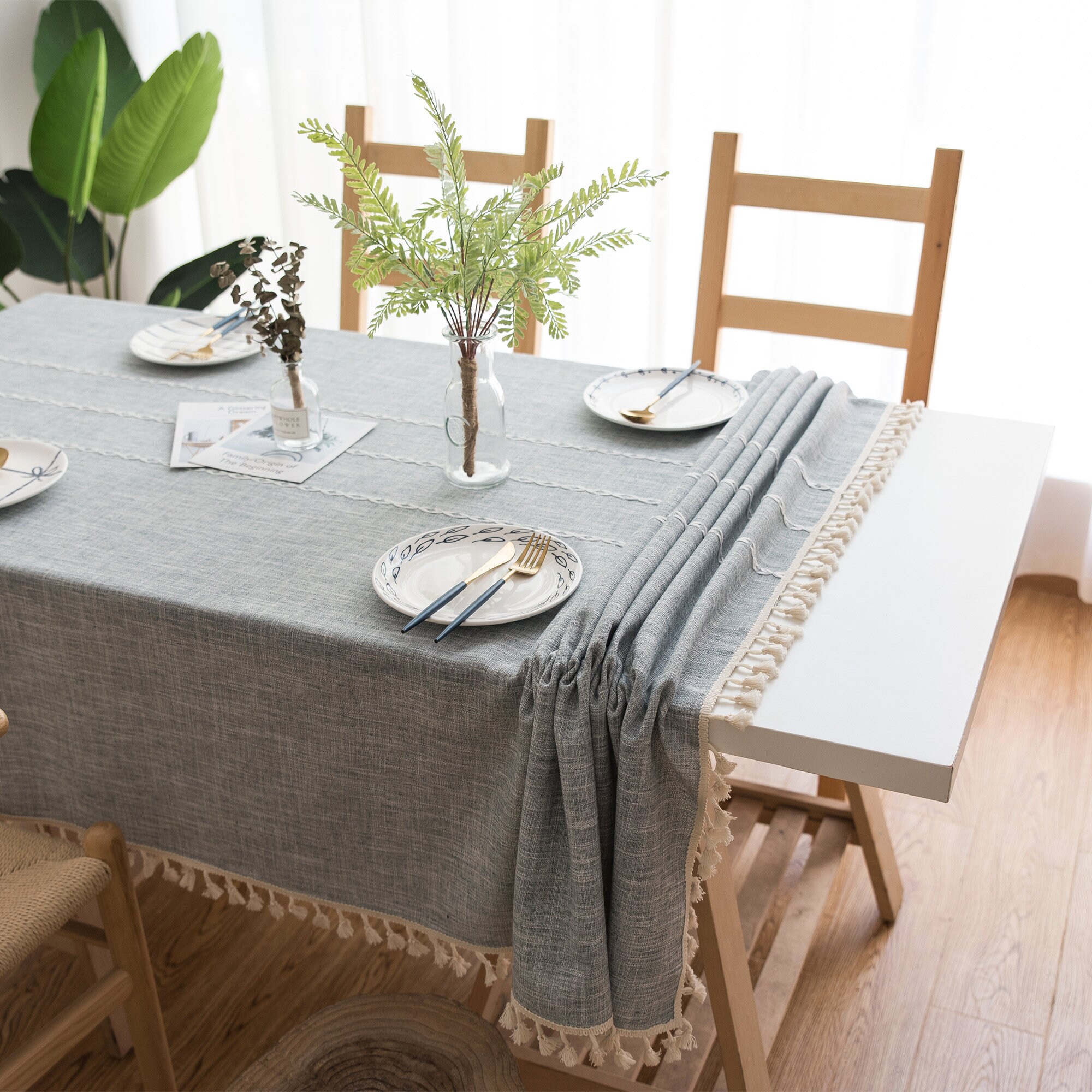 Fashion Grey Coffee Embroidery Stripe Tablecloth Rectangle - Etsy UK