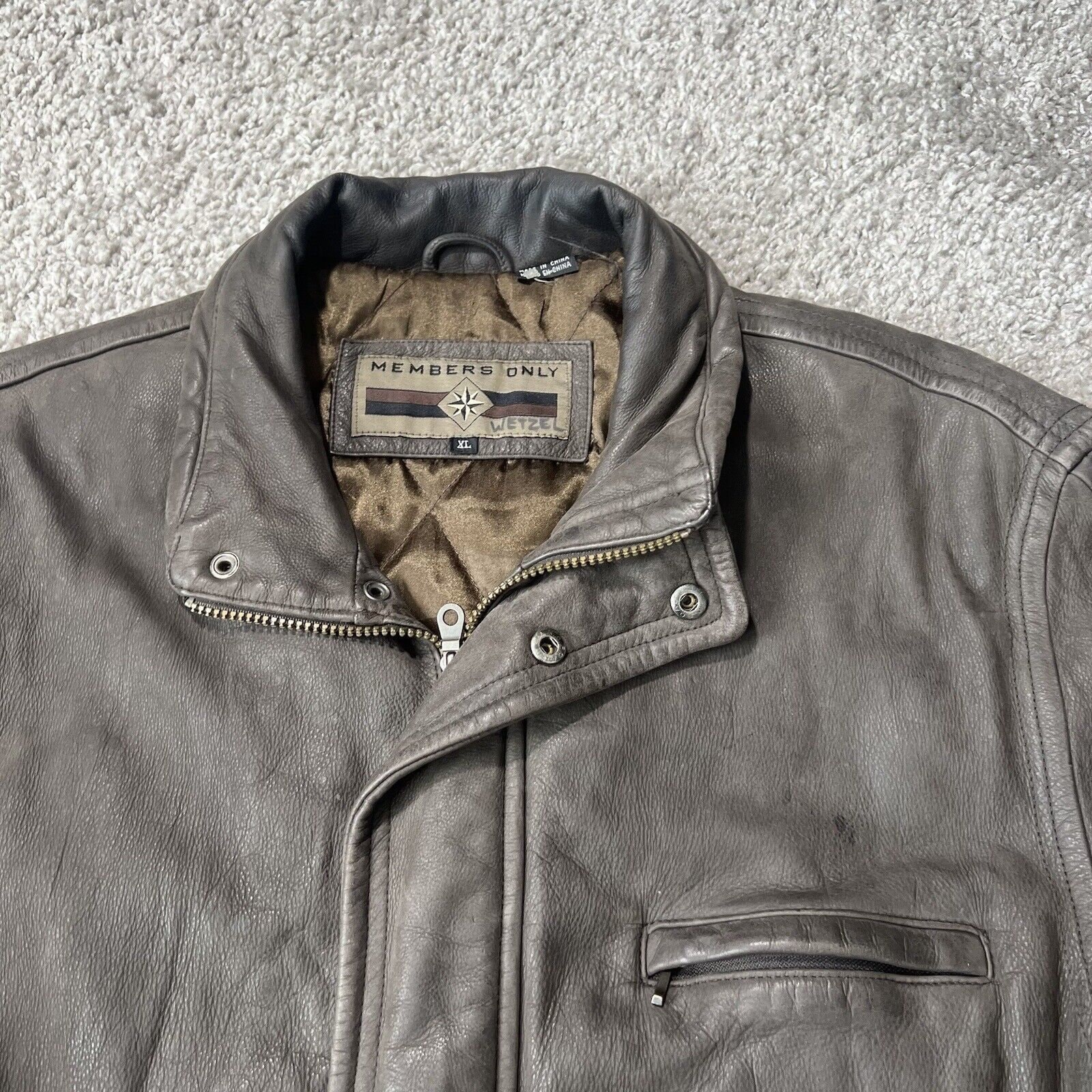 Vintage Members Only Leather Bomber Jacket Mens XL Brown Flight Full ...