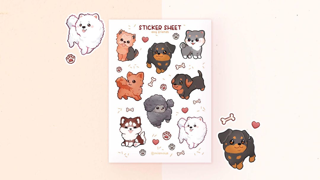 Dog Friends | A6 Matte Sticker Sheet | Dachshund Shiba Chihuahua ...