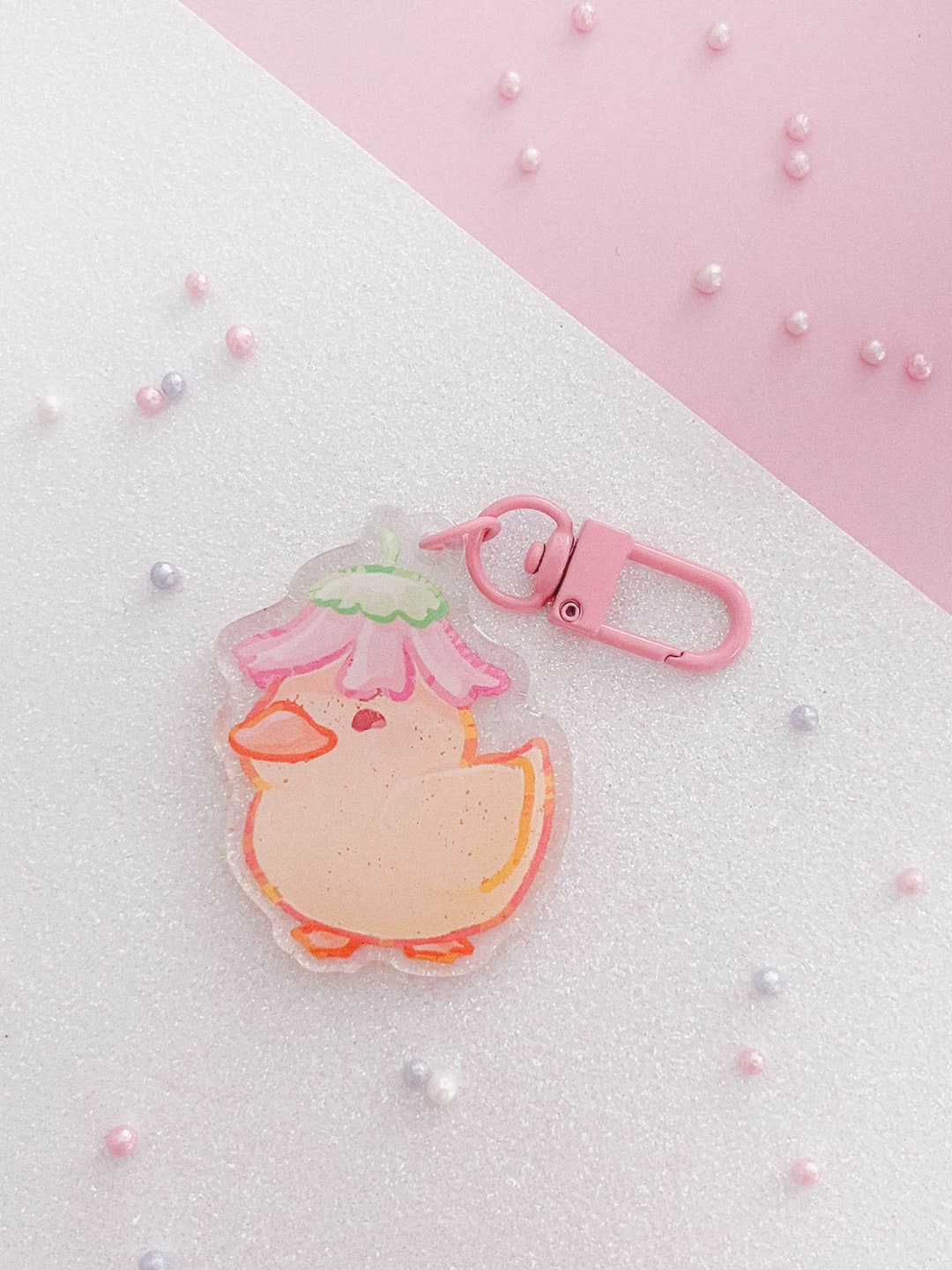 Flower Head Duck Acrylic Keychain | Cute Animal Art | Duckling Key ...