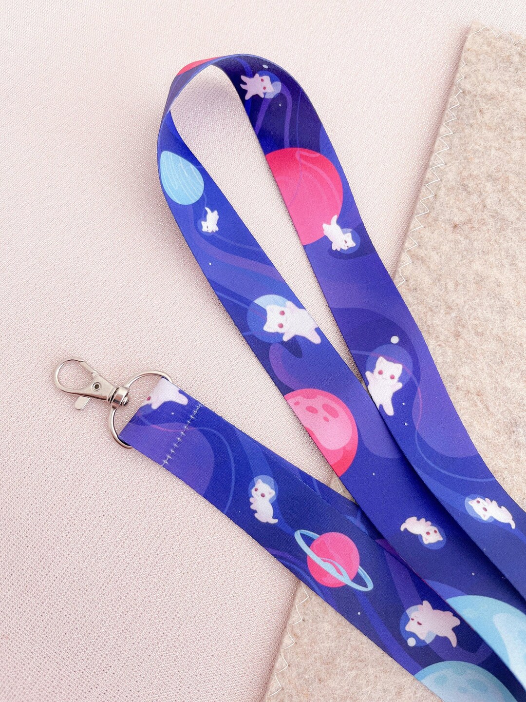 Cats in Space Lanyard | 90cm X 25mm | Purple Astronaut Aesthetic | Cute ...