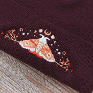 Cute Moon Moth Beanie | Dark Red Warm Beanie | Kawaii Aesthetic ...