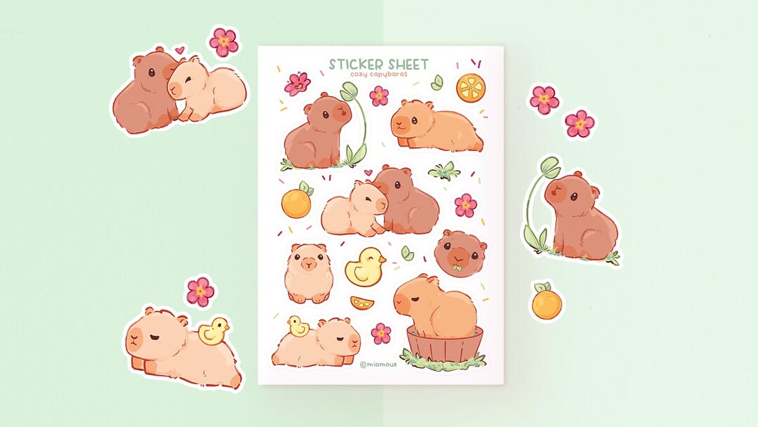Cozy Capybaras | A6 Matte Sticker Sheet | Capybara Stickers | Capy ...