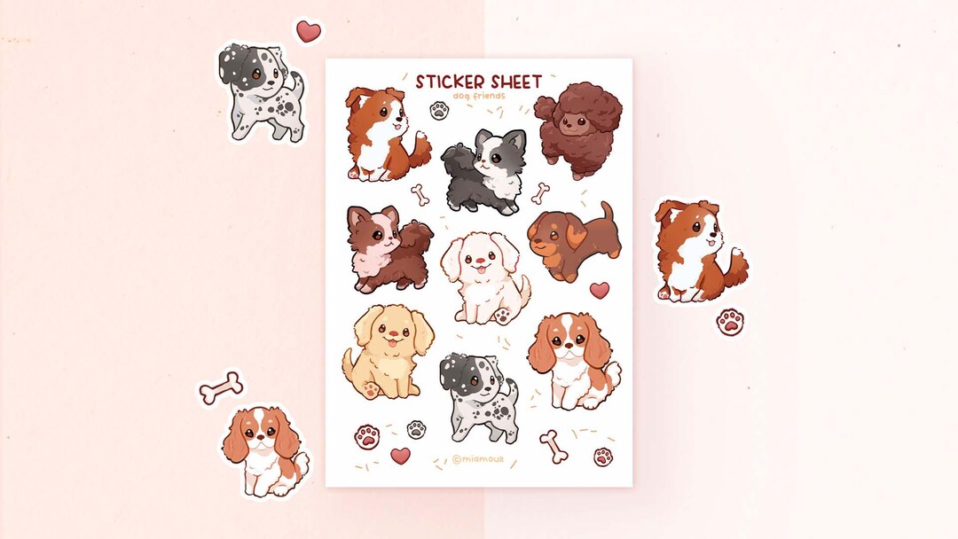 Dog Friends | A6 Matte Sticker Sheet | Border Collie Chihuahua ...