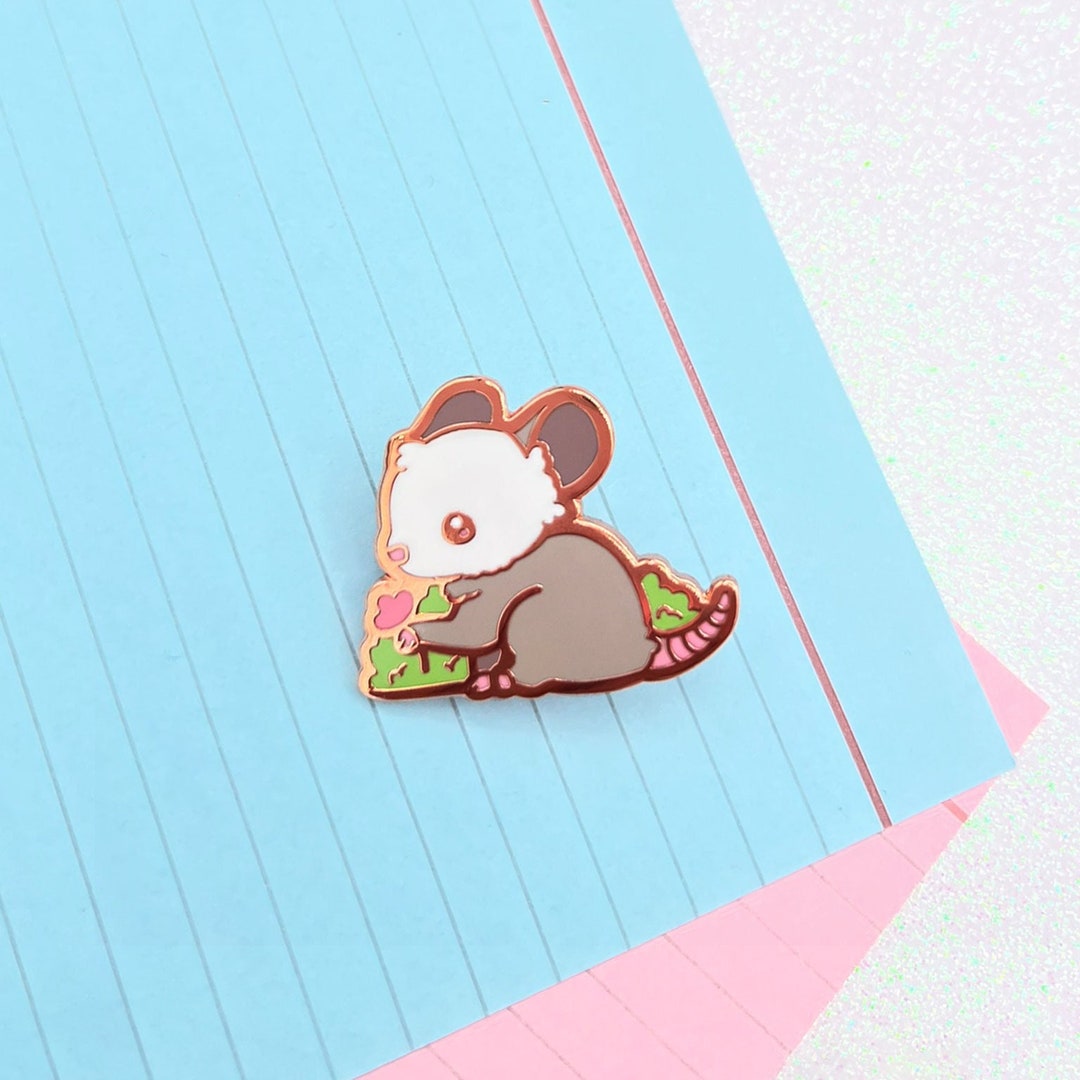 Opossum & Flower Enamel Pin | Animal Hard Enamel Pin | Pin Collection ...