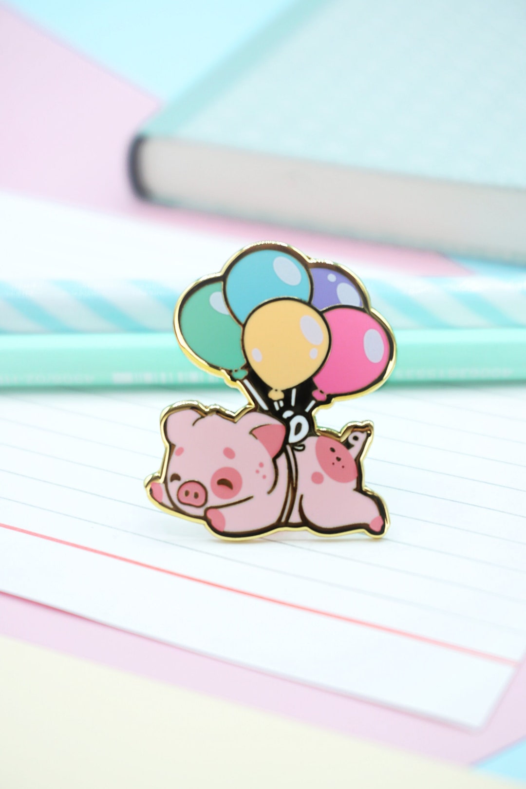 Flying Piggy Enamel Pin | Cute Pig Adventurer Hard Enamel Pin | Rainbow ...