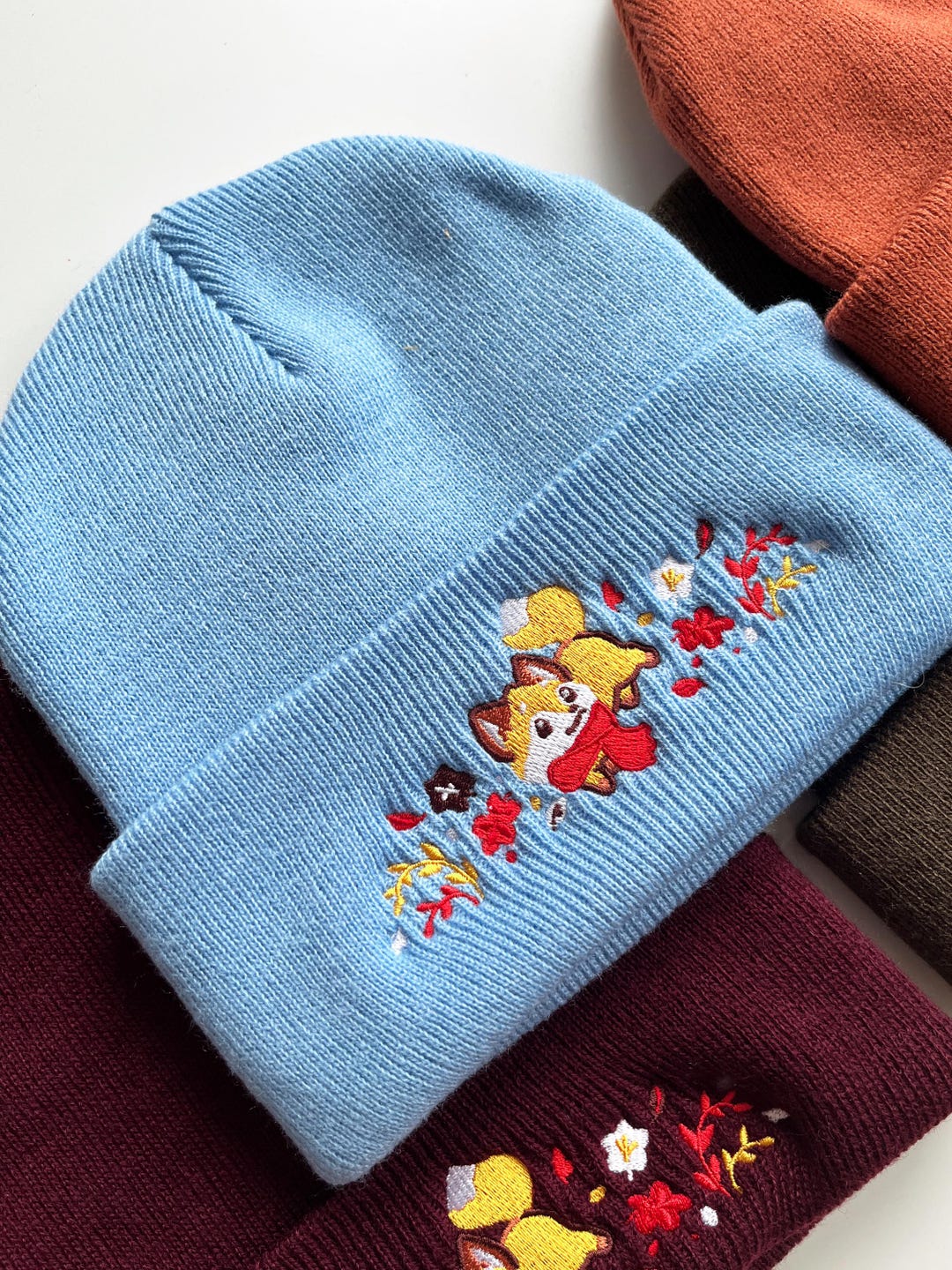 Foxy Fall Winter Hat | Sky Blue Warm Beanie | Fox Kawaii Aesthetic ...