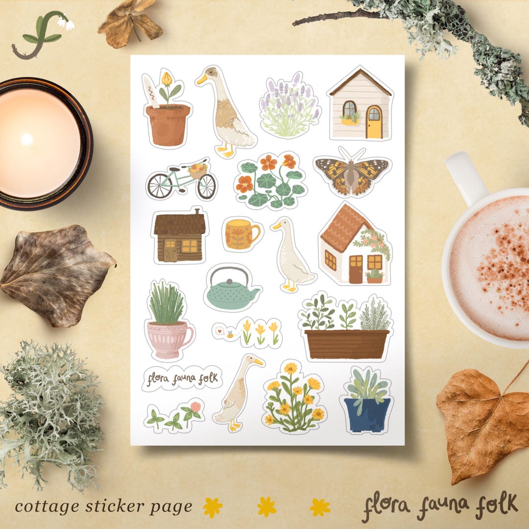 Cottagecore Stickers A5 Sticker Page Cosy Floral Nature Journal ...