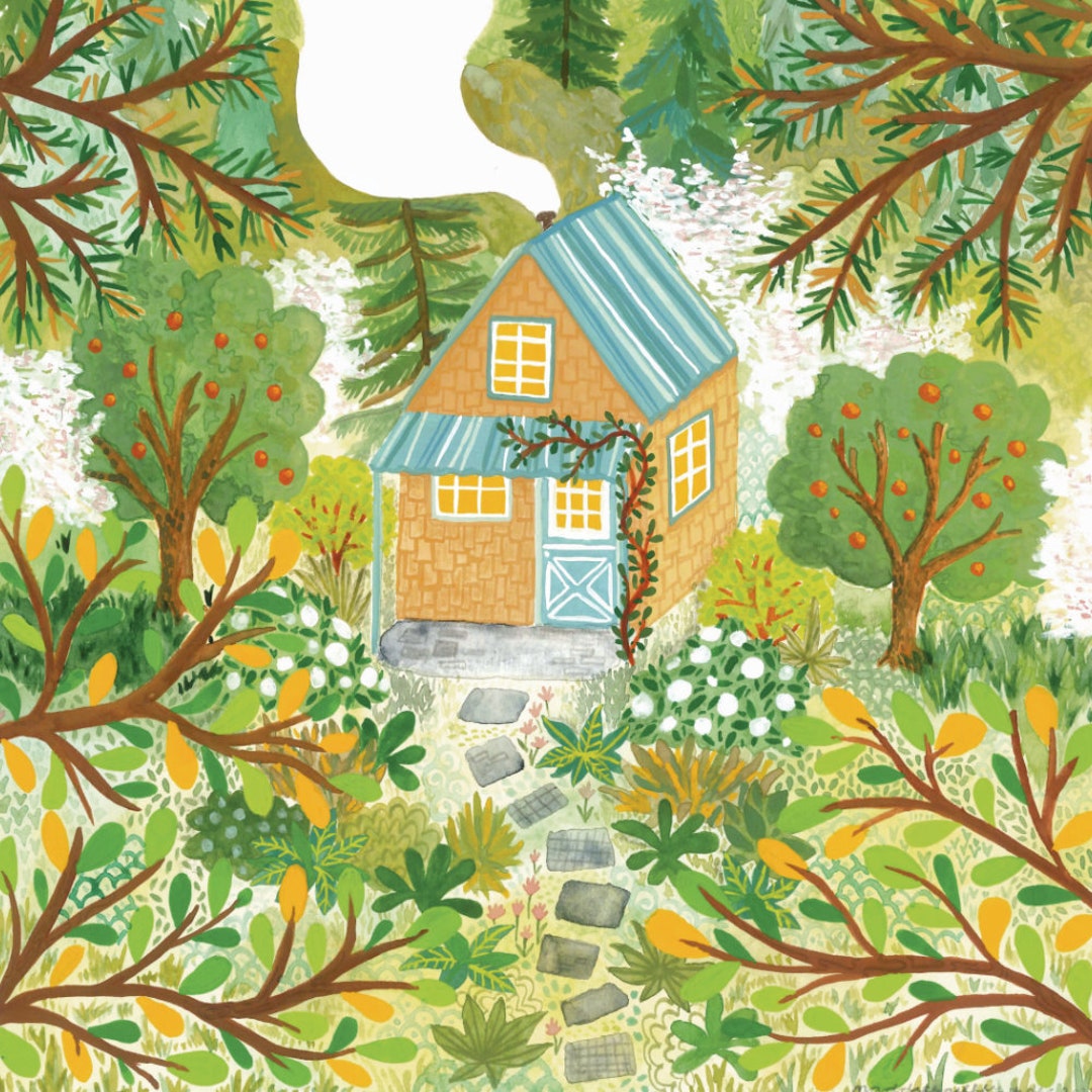 Spring Cottage Art Print | Cottagecore Forest Garden Tiny House Wall ...