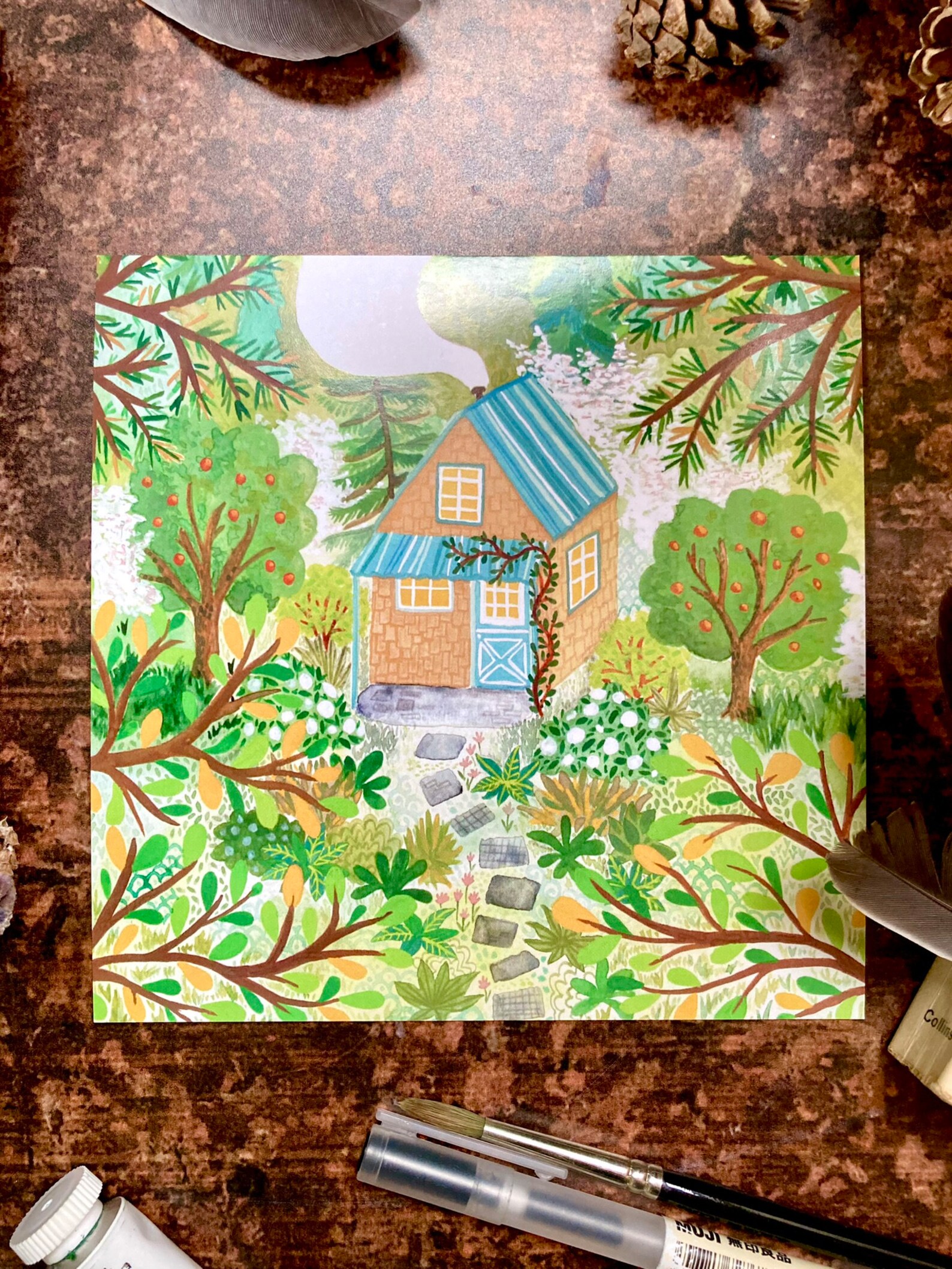 Spring Cottage Art Print | Cottagecore Forest Garden Tiny House Wall ...