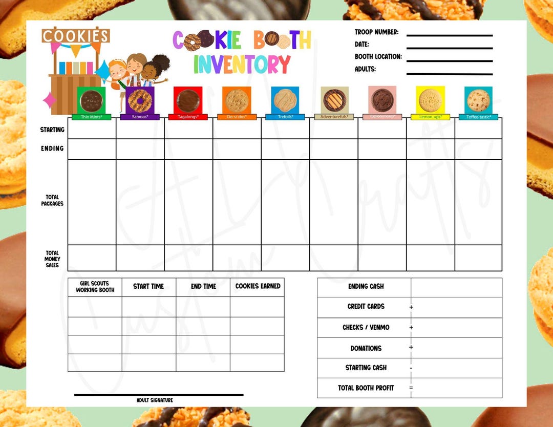 2026 Girl Scout Cookie Booth Inventory Sheet (little Brownie Bakers ...