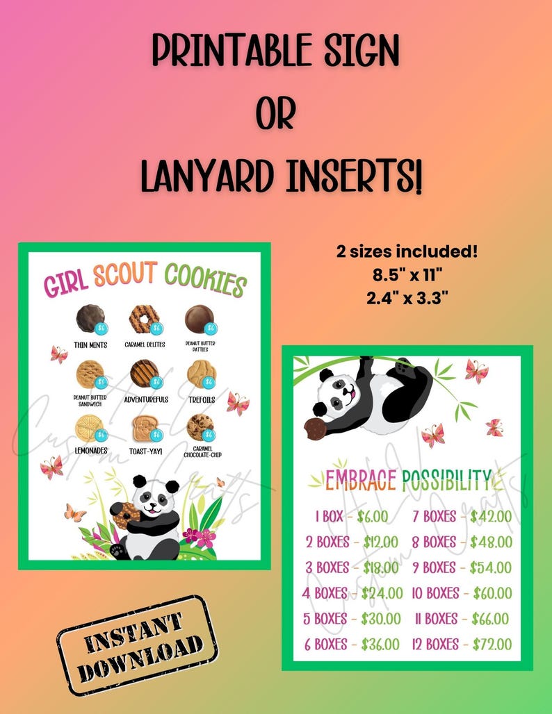 ABC Bakers 2025 Girl Scout Cookie Signs and Lanyard Inserts. Digital ...