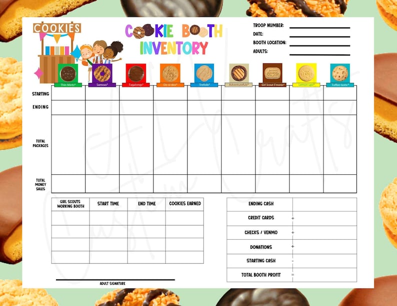 2025 Girl Scout Cookie Booth Inventory Sheet (little Brownie Bakers ...