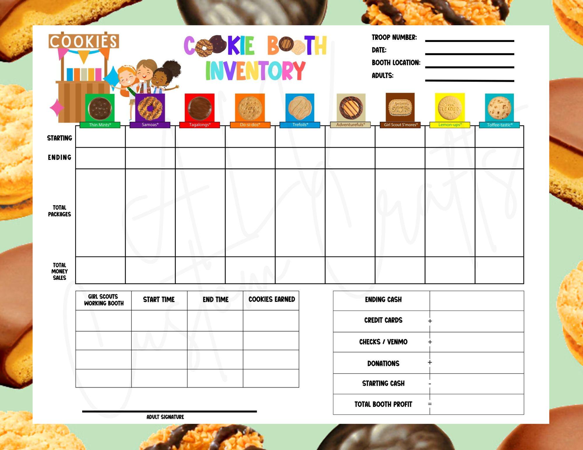 2025 Girl Scout Cookie Booth Inventory Sheet (little Brownie Bakers ...