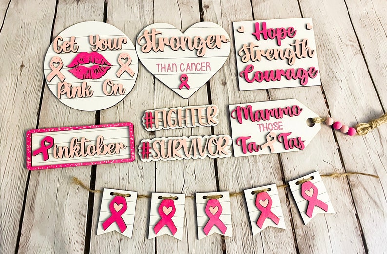 Breast Cancer Tiered Tray Breast Cancer Decor Cancer Tiered - Etsy