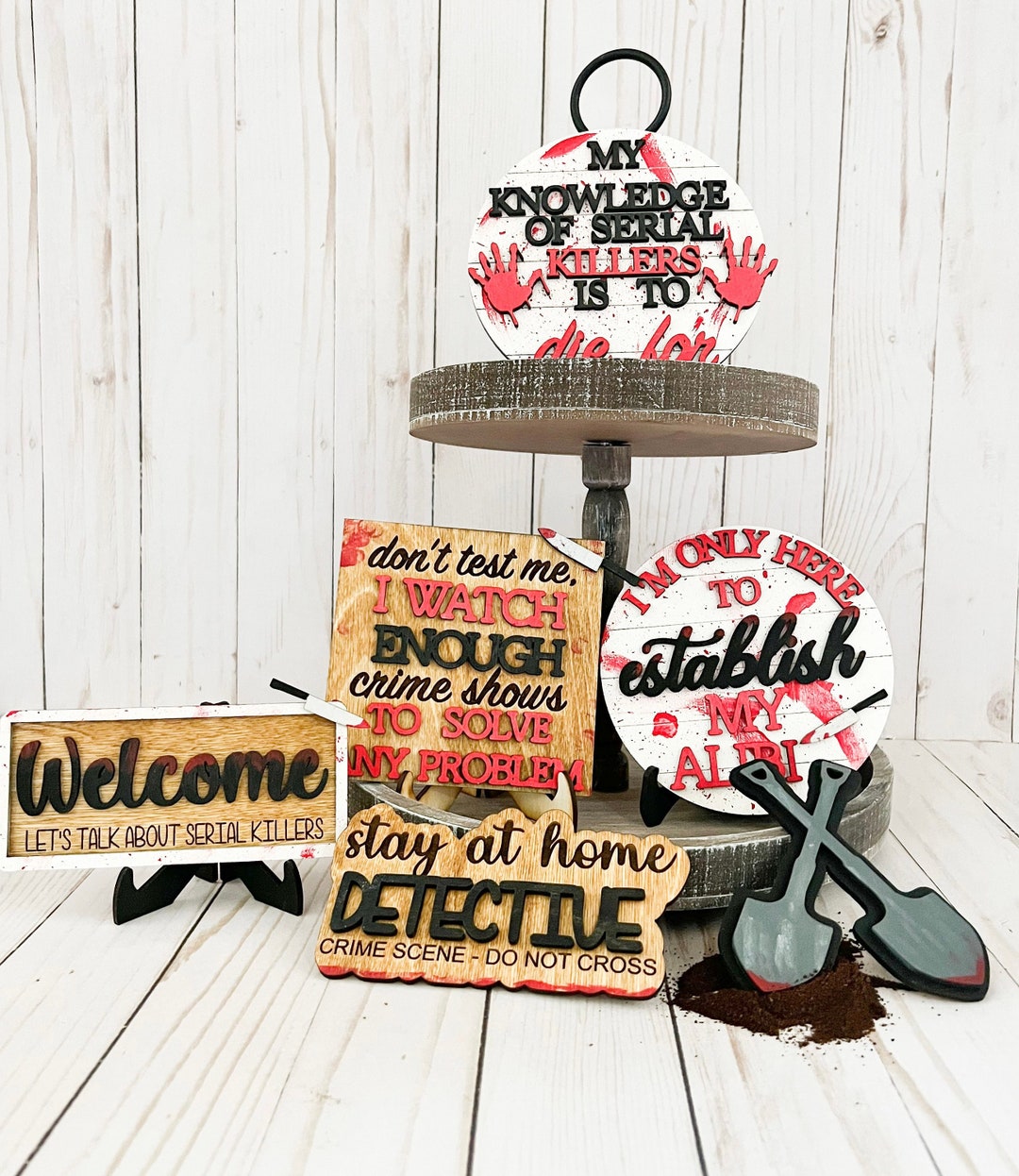 True Crime Tiered Tray, True Crime, Halloween Tiered Tray, Crime Decor ...