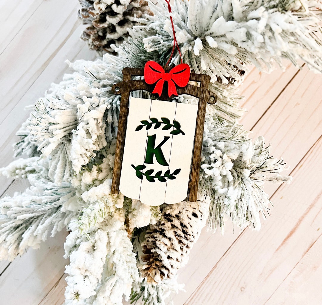 Initial Sled Ornament, Sled Ornament, Family Ornament, Family Name ...