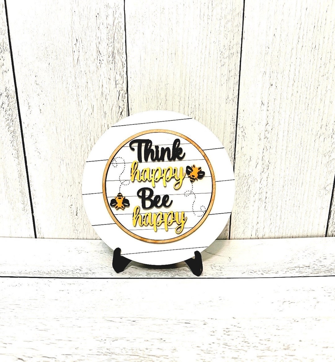 Think Happy Bee Happy Interchangeable Round, Bee Decor, Bumble Bee, Bee ...