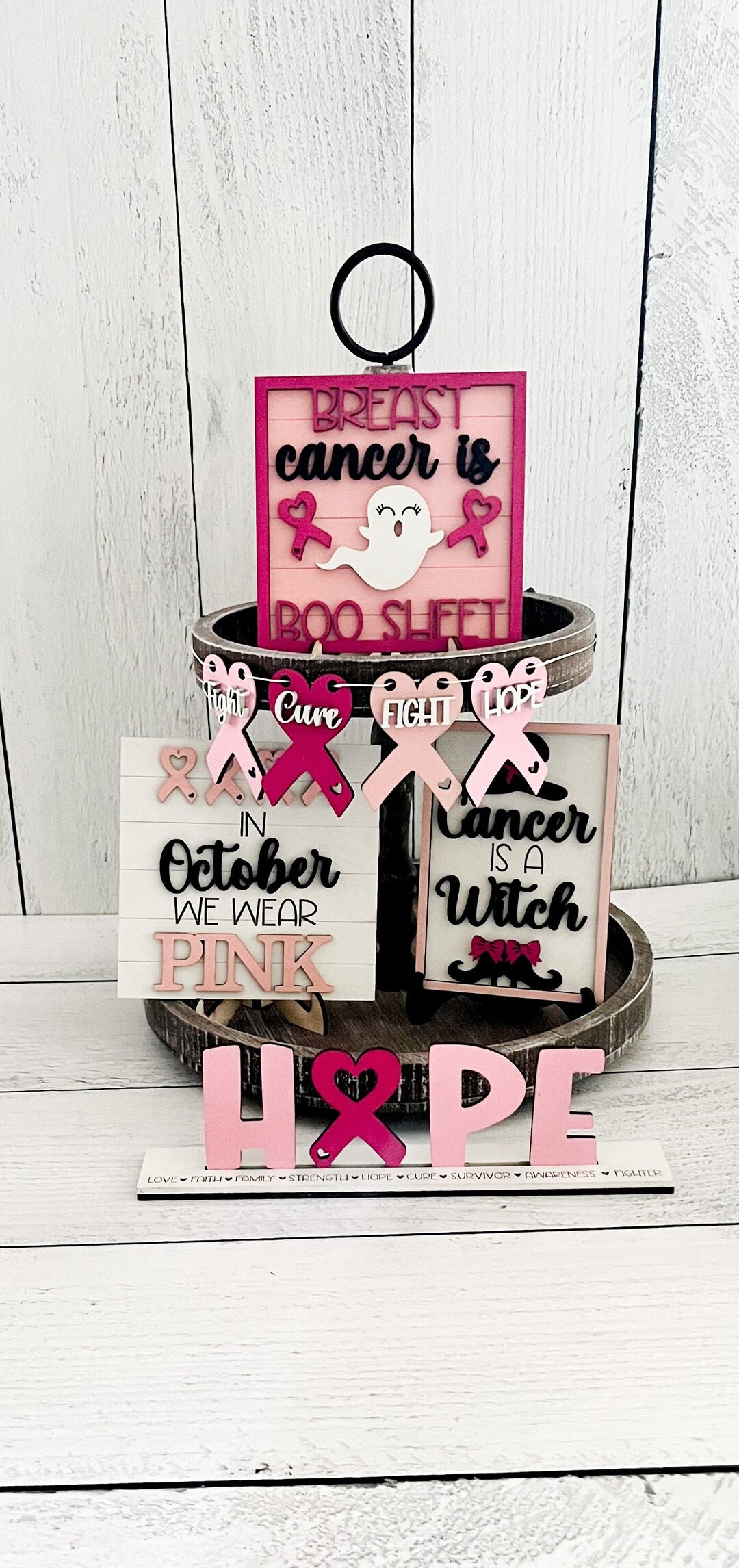 Breast Cancer Tiered Tray, Cancer Awareness, Breast Cancer, Pink Ribbon ...
