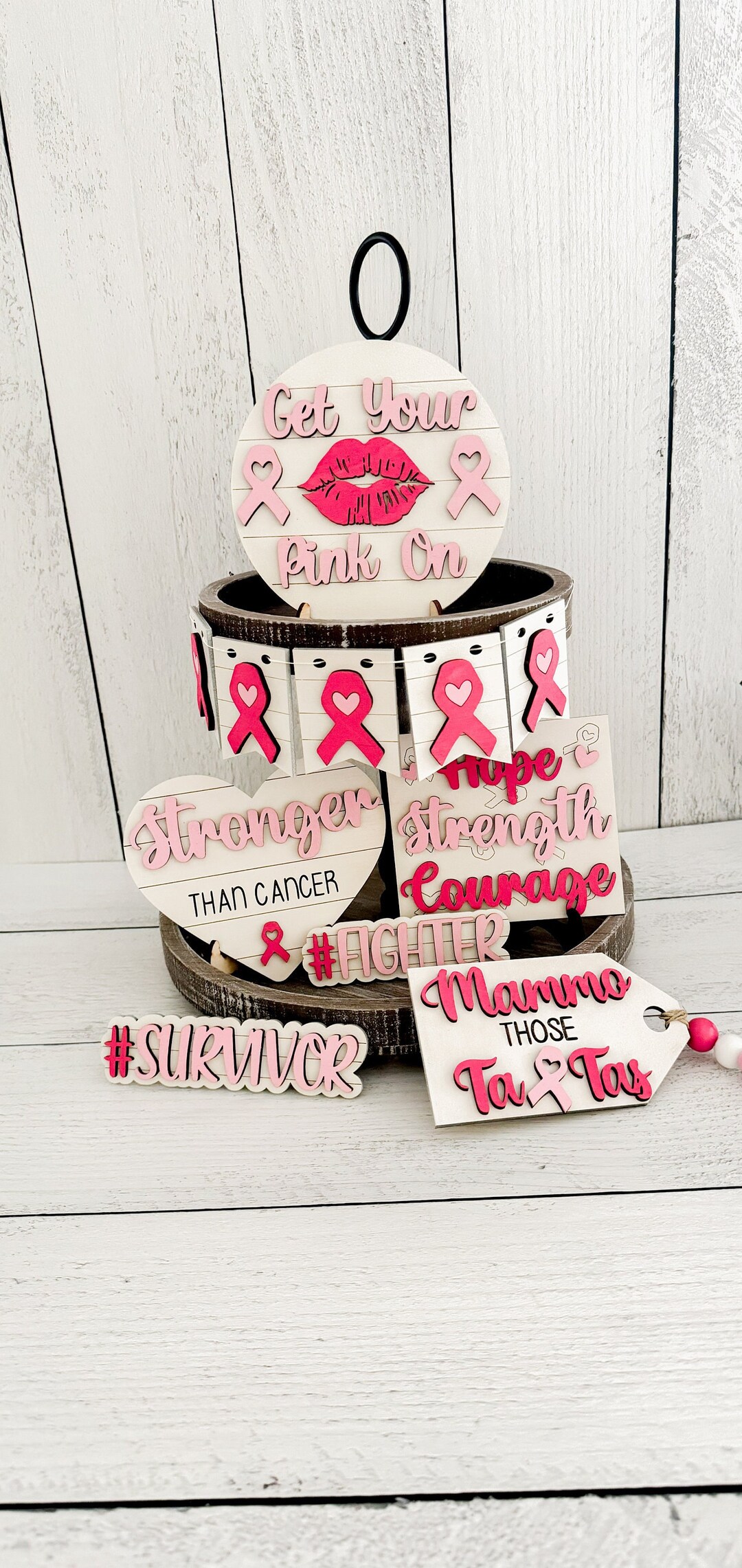 Breast Cancer Tiered Tray, Breast Cancer Decor, Cancer Tiered Tray ...