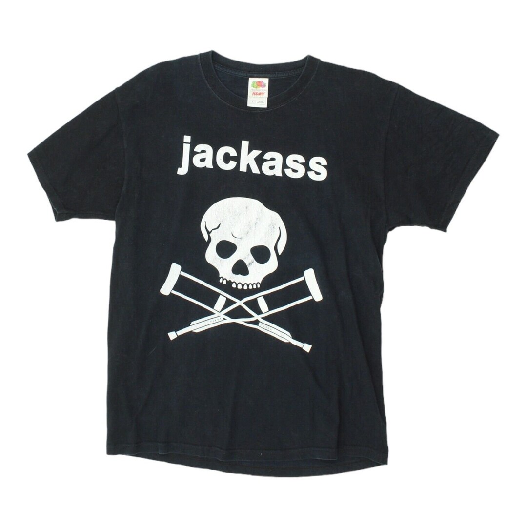 Jackass Mens Black Skull & Crutches Logo Print Tshirt Vintage Y2K TV ...