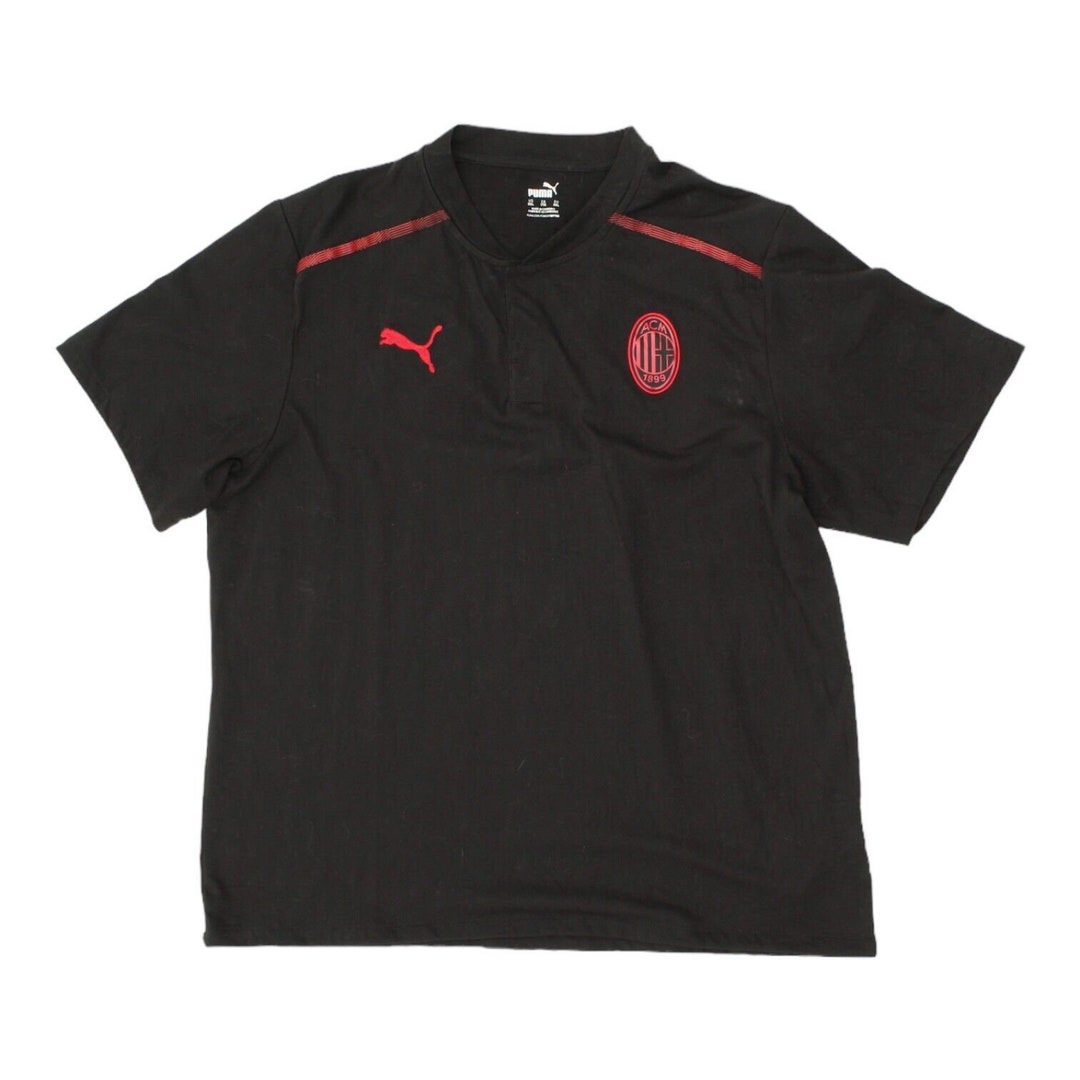 AC Milan Puma Mens Black Popper Collar Training Tshirt Italian Football ...