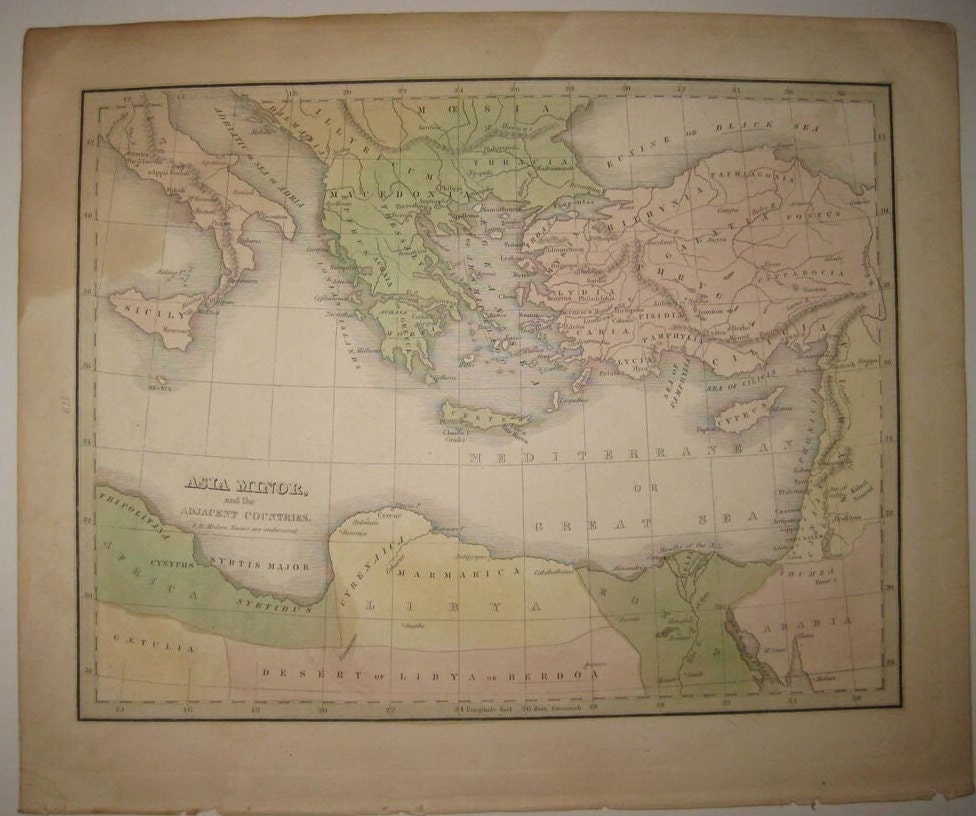 1835 ASIA MINOR BRADFORD Map Hand-colored Antique Map - Etsy