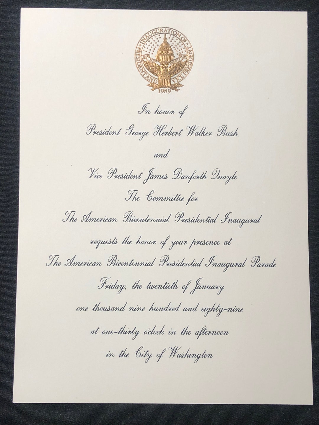 Original 1989 George Bush Inauguration Invitation - Etsy