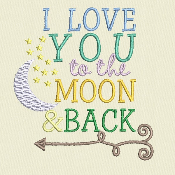 Machine Embroidery I Love You to the Moon and Back - Etsy